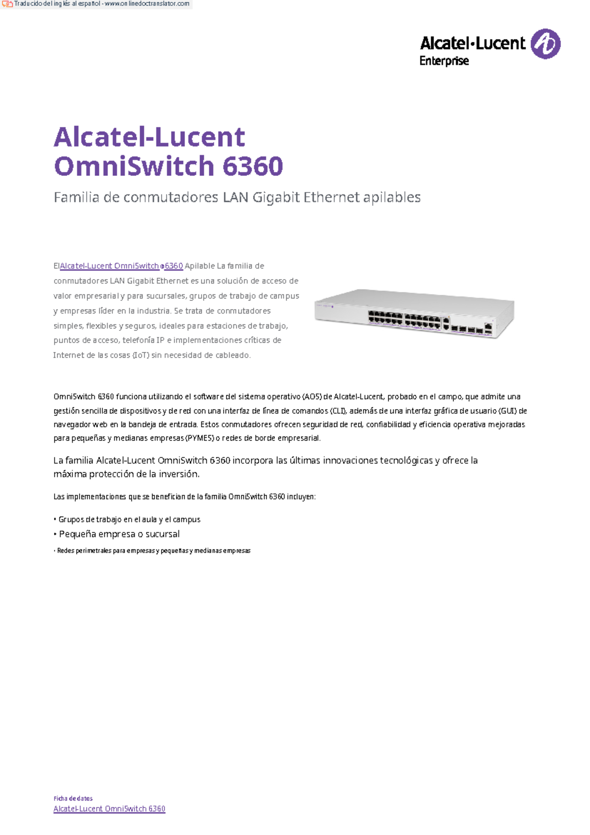 Omniswitch 6360 datasheet en - Alcatel-Lucent OmniSwitch 6360 Familia ...