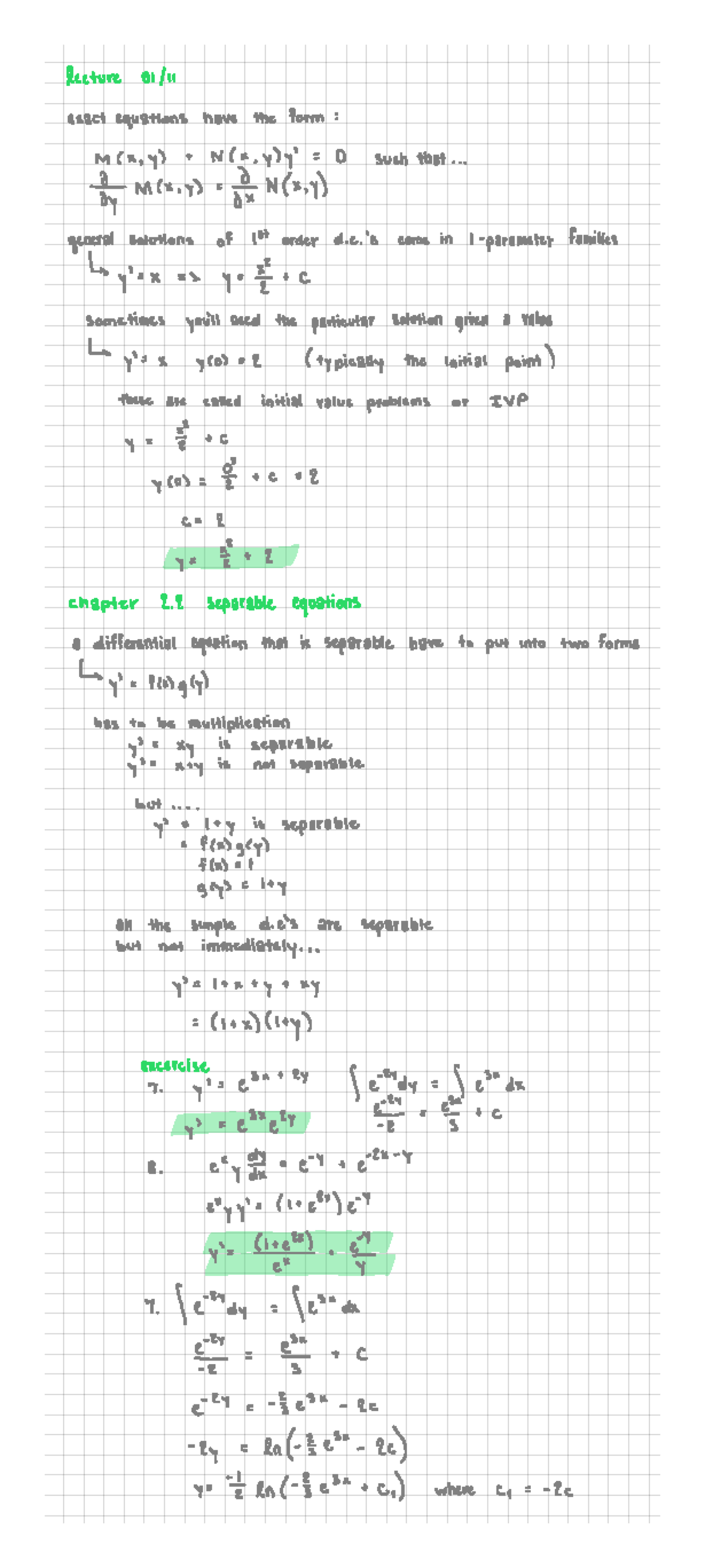 Lecture Separable And Exact Equations 01 11 L E Ctur E 01 11 E X