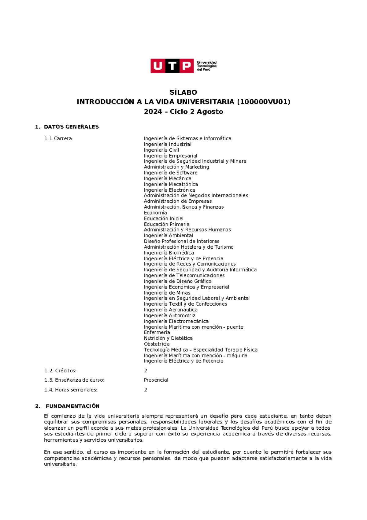 SYLLABUS Introduccion ALa Vida Universitaria - SÍLABO INTRODUCCIÓN A LA ...