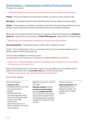 Endocrinology - Notes from Year 1 - INTRODUCTION TO ENDOCRINOLOGY 1 the ...