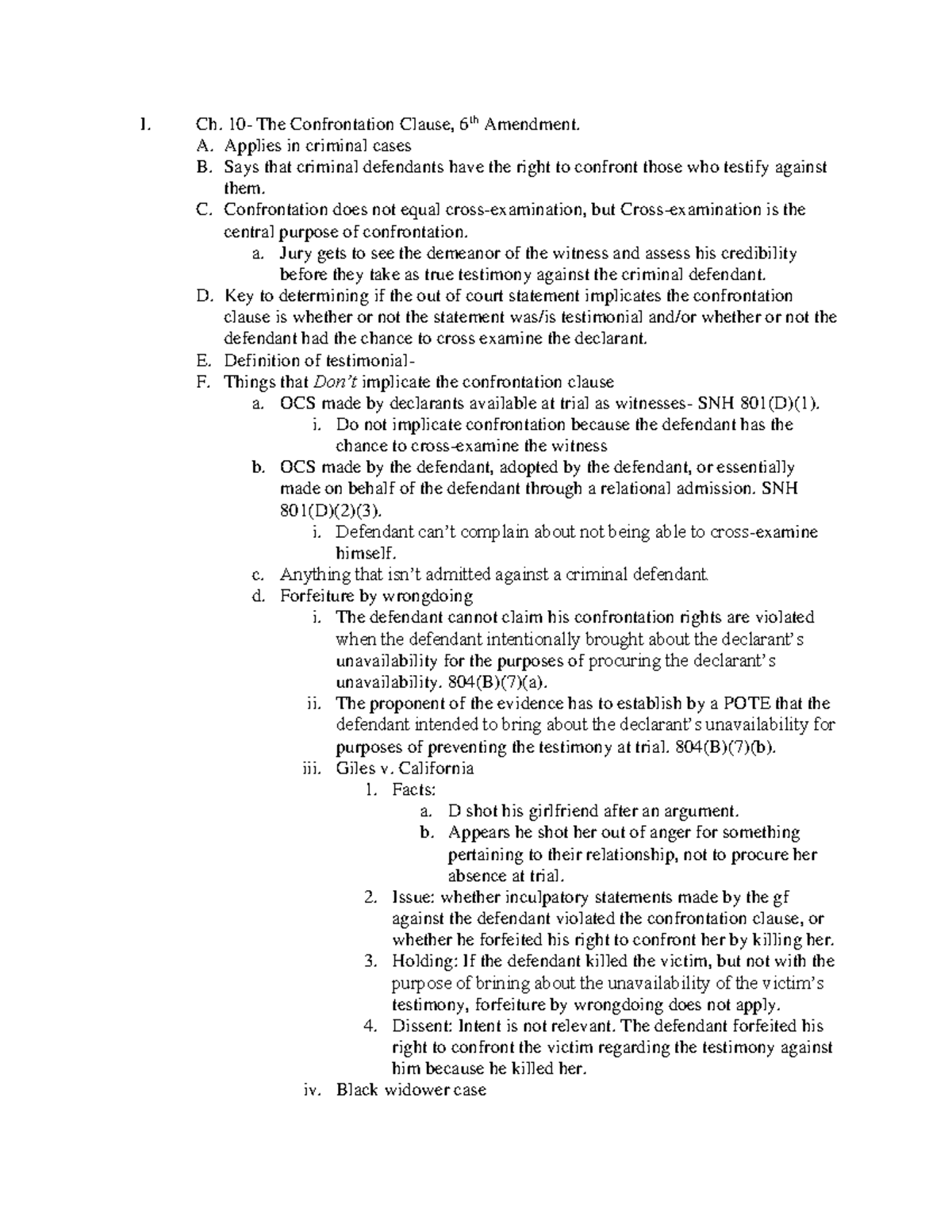 Last Chunk of Evidence-Harges - I. Ch. 10- The Confrontation Clause ...