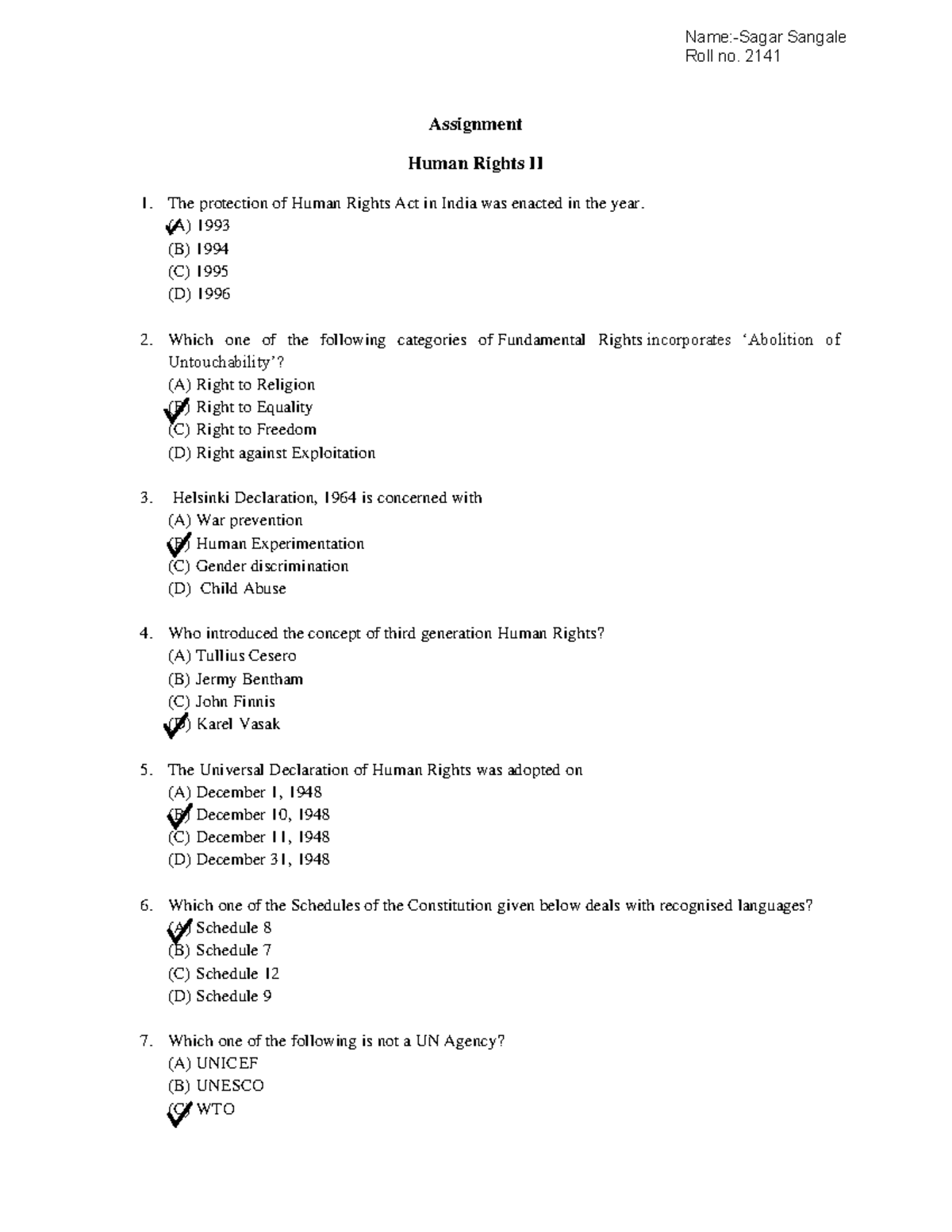Human Rights II - Assignment Human Rights II The protection of Human ...
