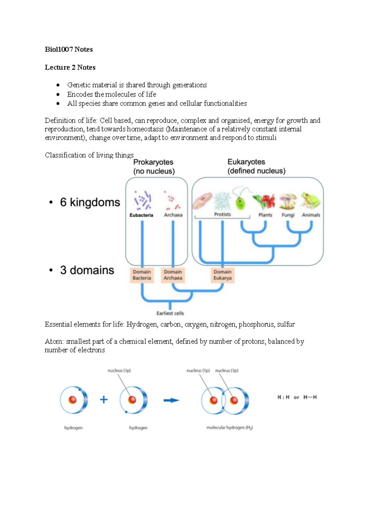 Biol1007 Notes - Biol1007 Notes Lecture 2 Notes Genetic material is ...