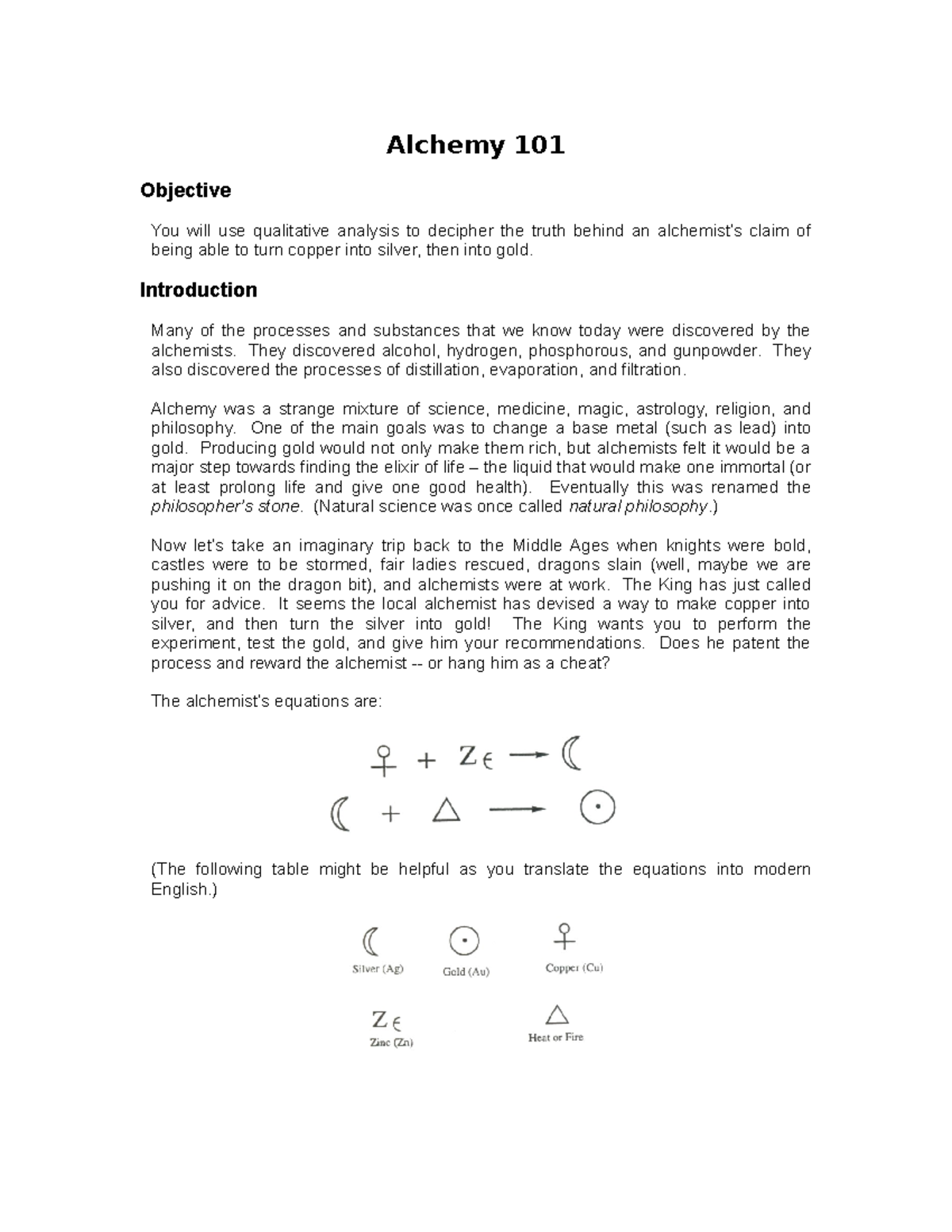 Alchemy 101 - Alchemy 101 Objective You will use qualitative analysis ...