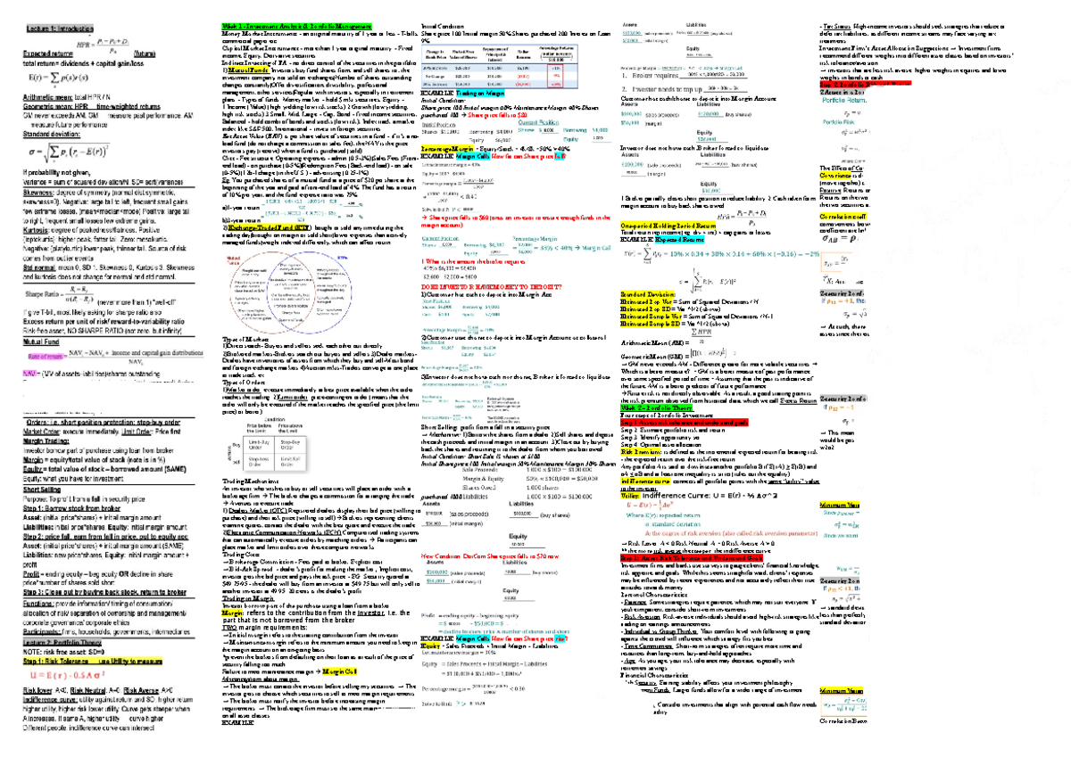 FIN3702A Cheat Sheet Test 1 - Week 1 - Investment Analysis & Portfolio ...