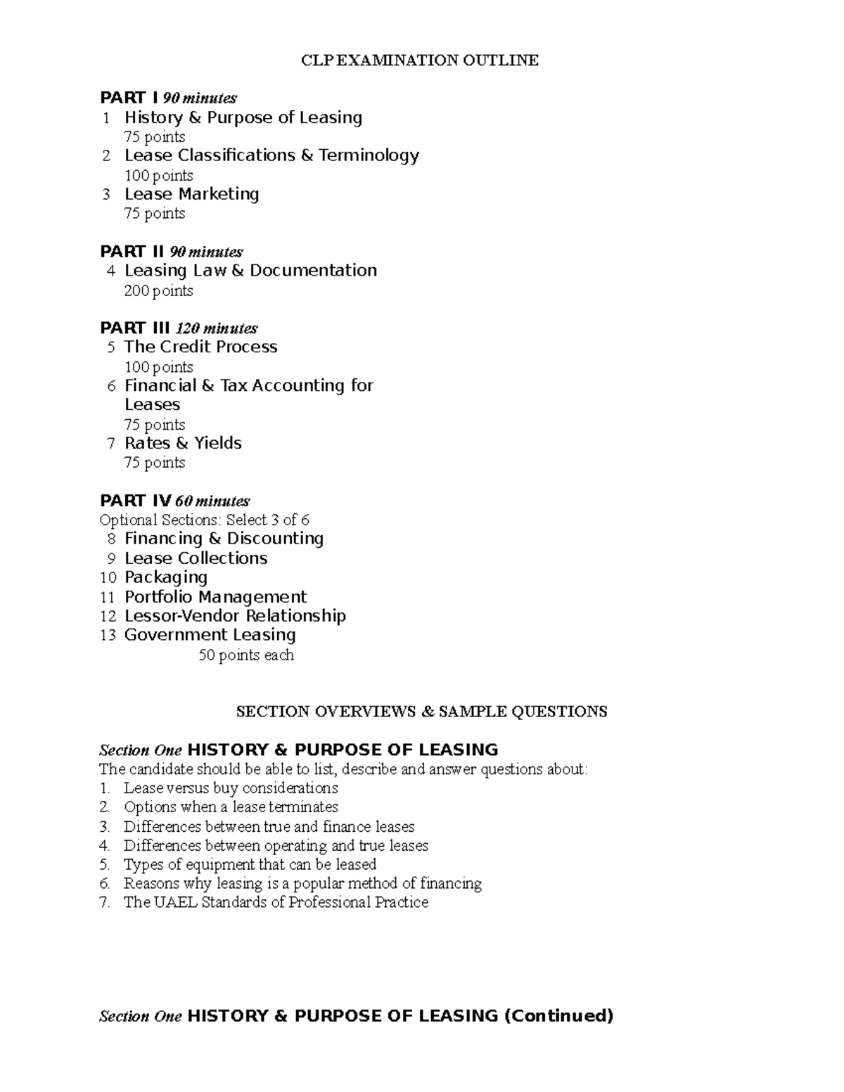 CLP Examination Sample Questions - CLP EXAMINATION OUTLINE PART I 90 ...