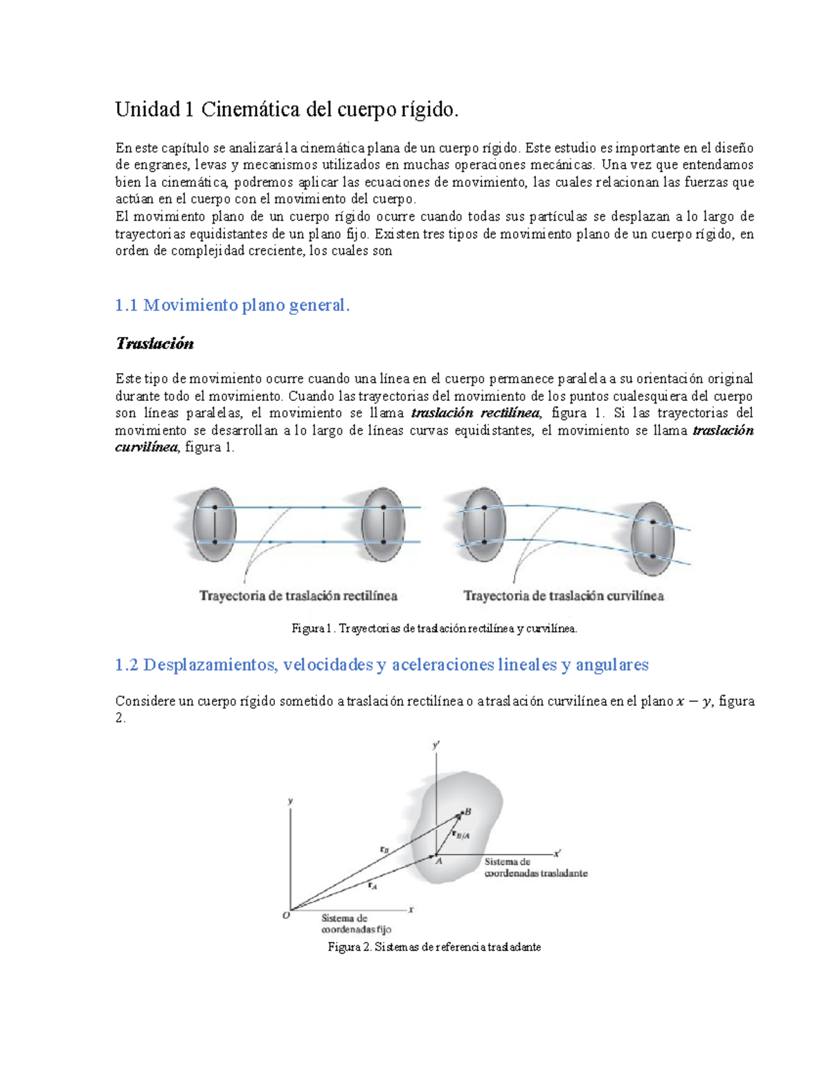1) Notas Dinámica DE Cuerpo Rígido - Unidad 1 Cinemática del cuerpo ...