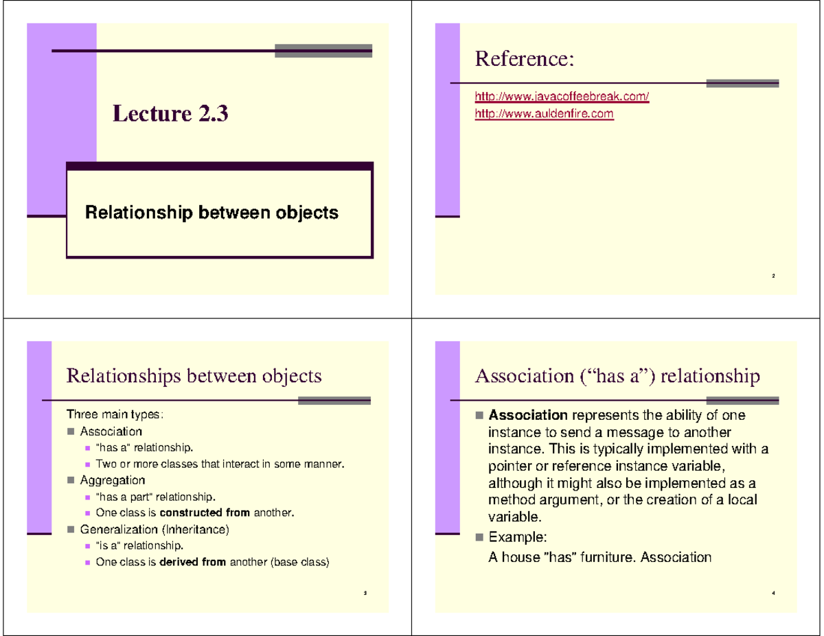 Lec 2.3 Object relations - Lecture 2. Relationship between objects 2 ...