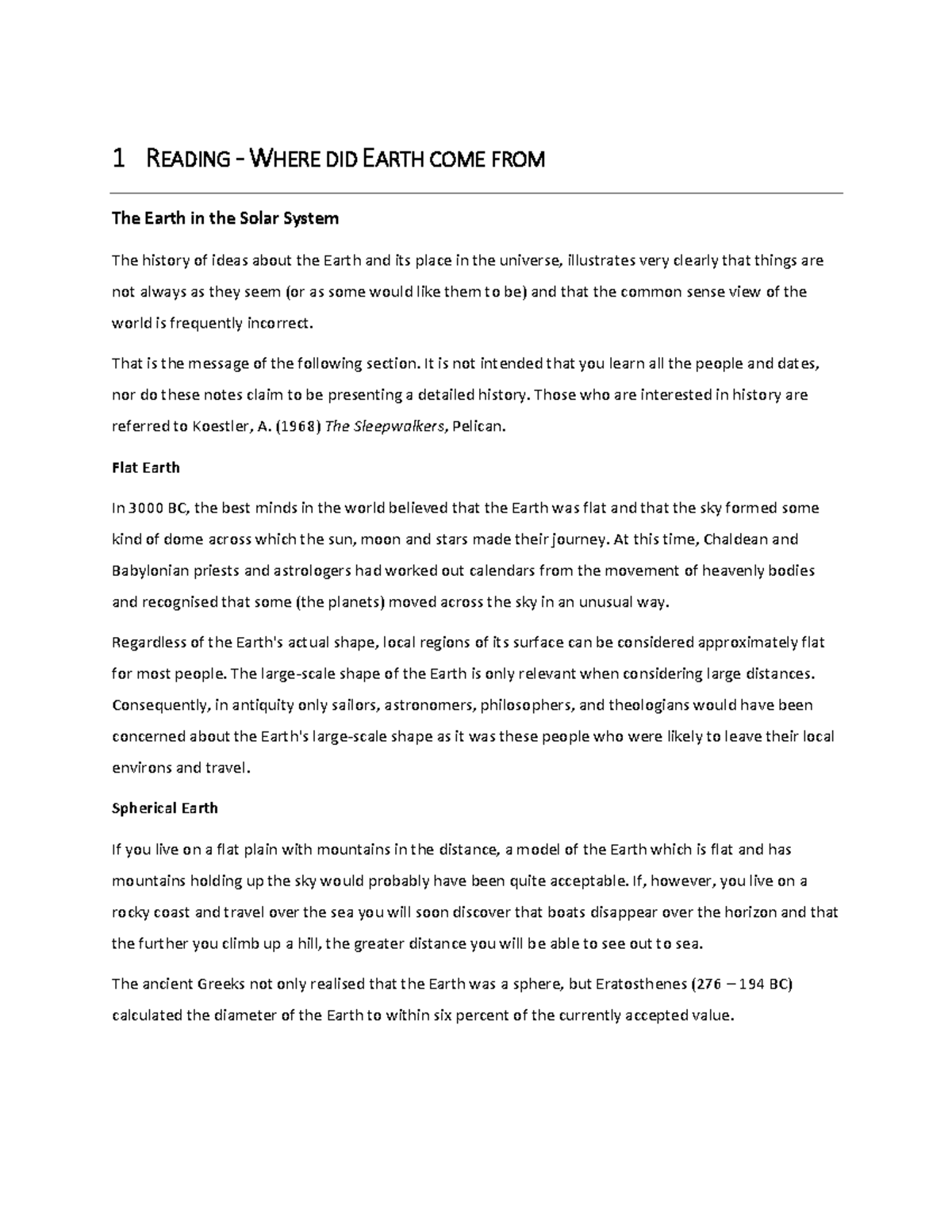 W1 Wheredidearthcomefrom Summary Notes - 1 READING - WHERE DID EARTH ...