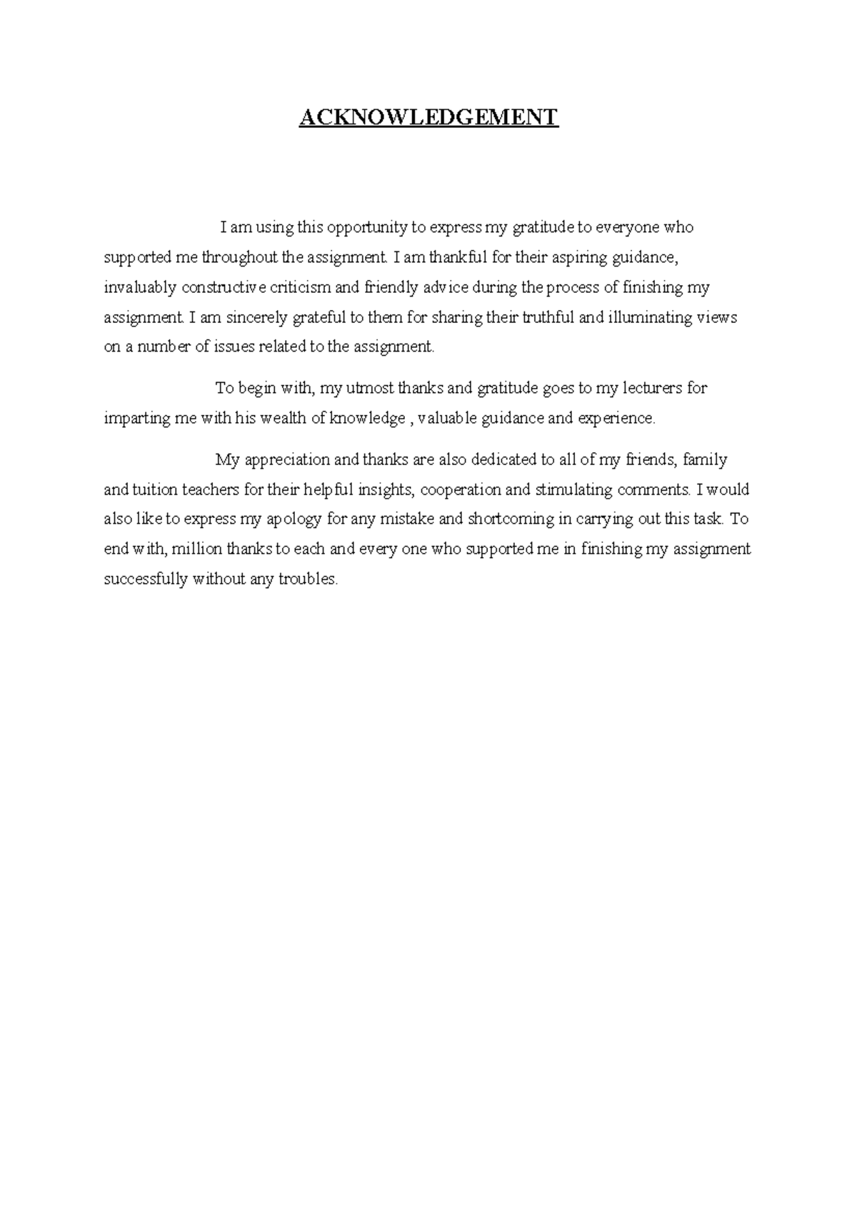 Physics assignment sem 2 - ACKNOWLEDGEMENT I am using this opportunity ...