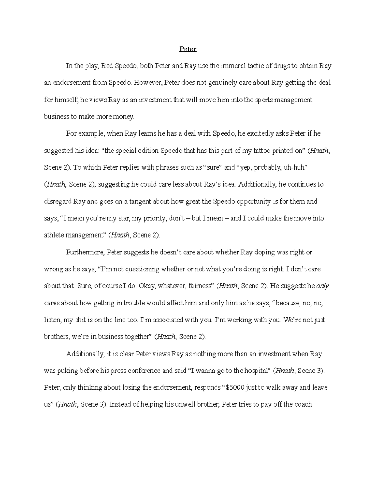 Essay about Red Speedo by Lucas Hnath - Peter In the play, Red Speedo ...