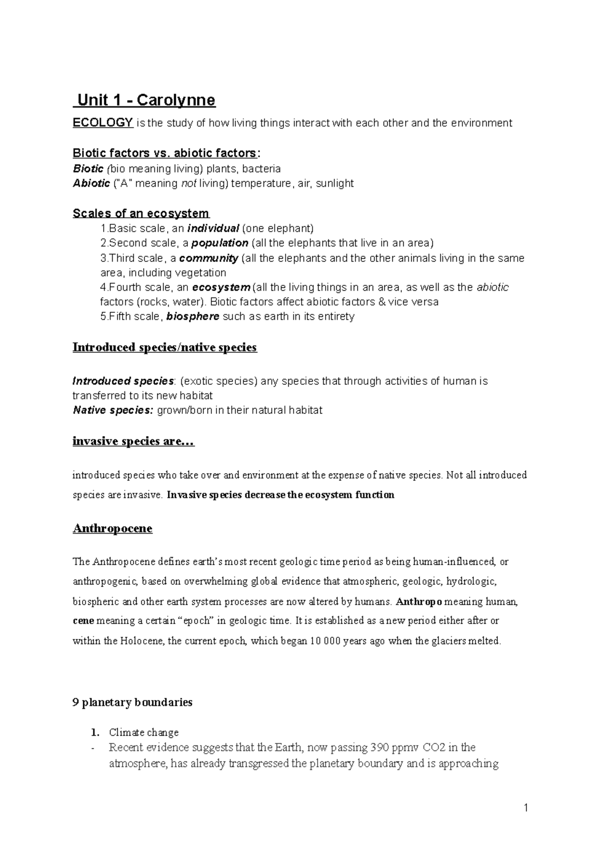 Global Environmental Issues and Ecological Justice STUDY GUIDE - Unit 1 ...