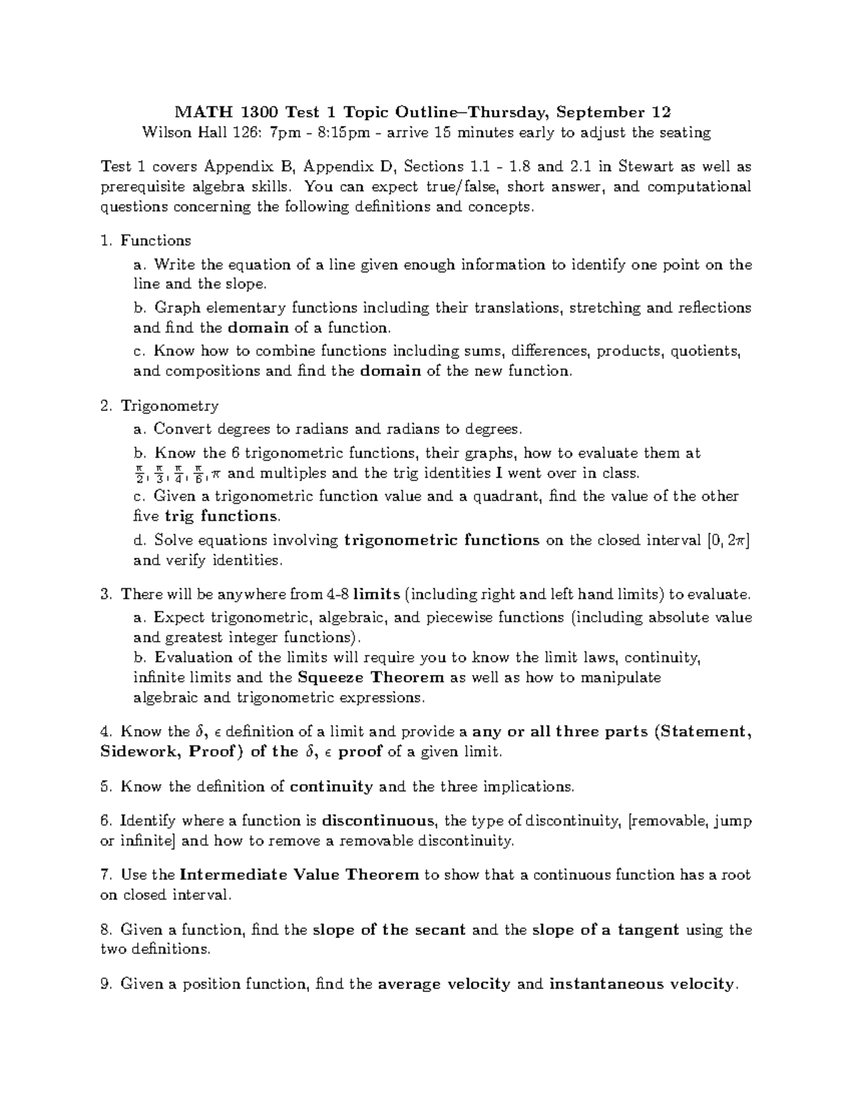 Calc 1300 Exam 1 Topics - MATH 1300 Test 1 Topic Outline–Thursday ...