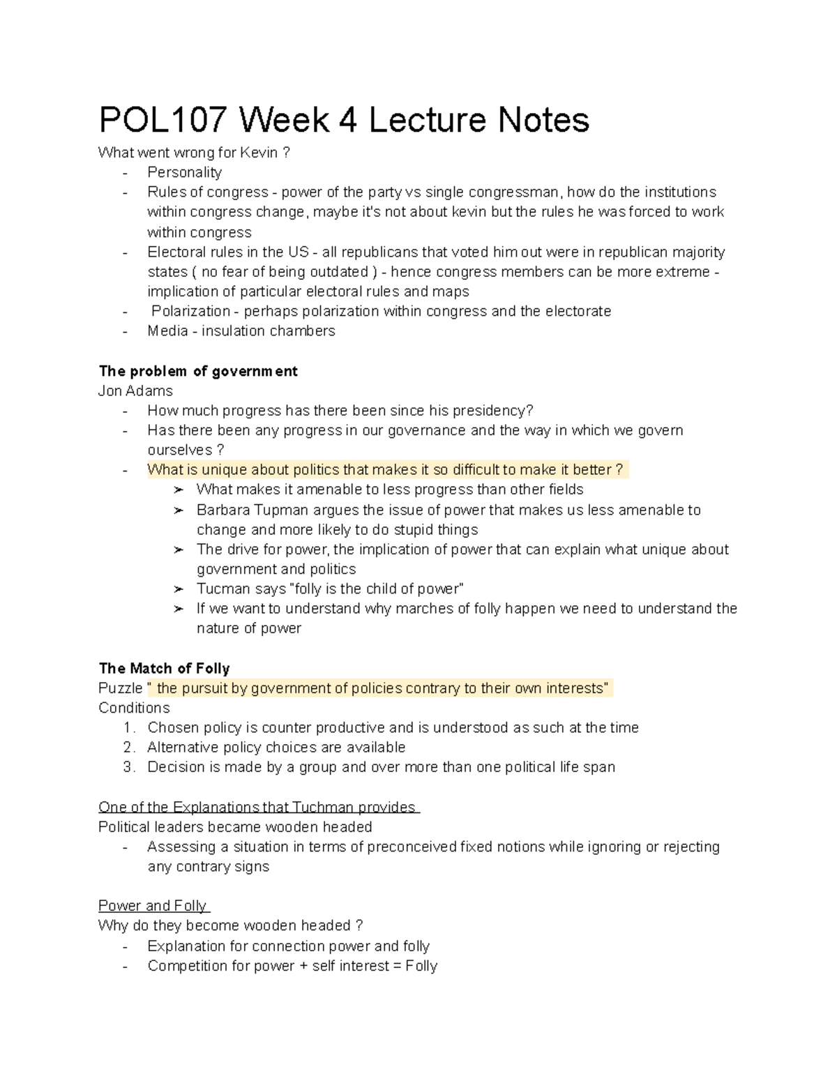 POL107 Week 4 Lecture Notes - POL107 Week 4 Lecture Notes What went ...