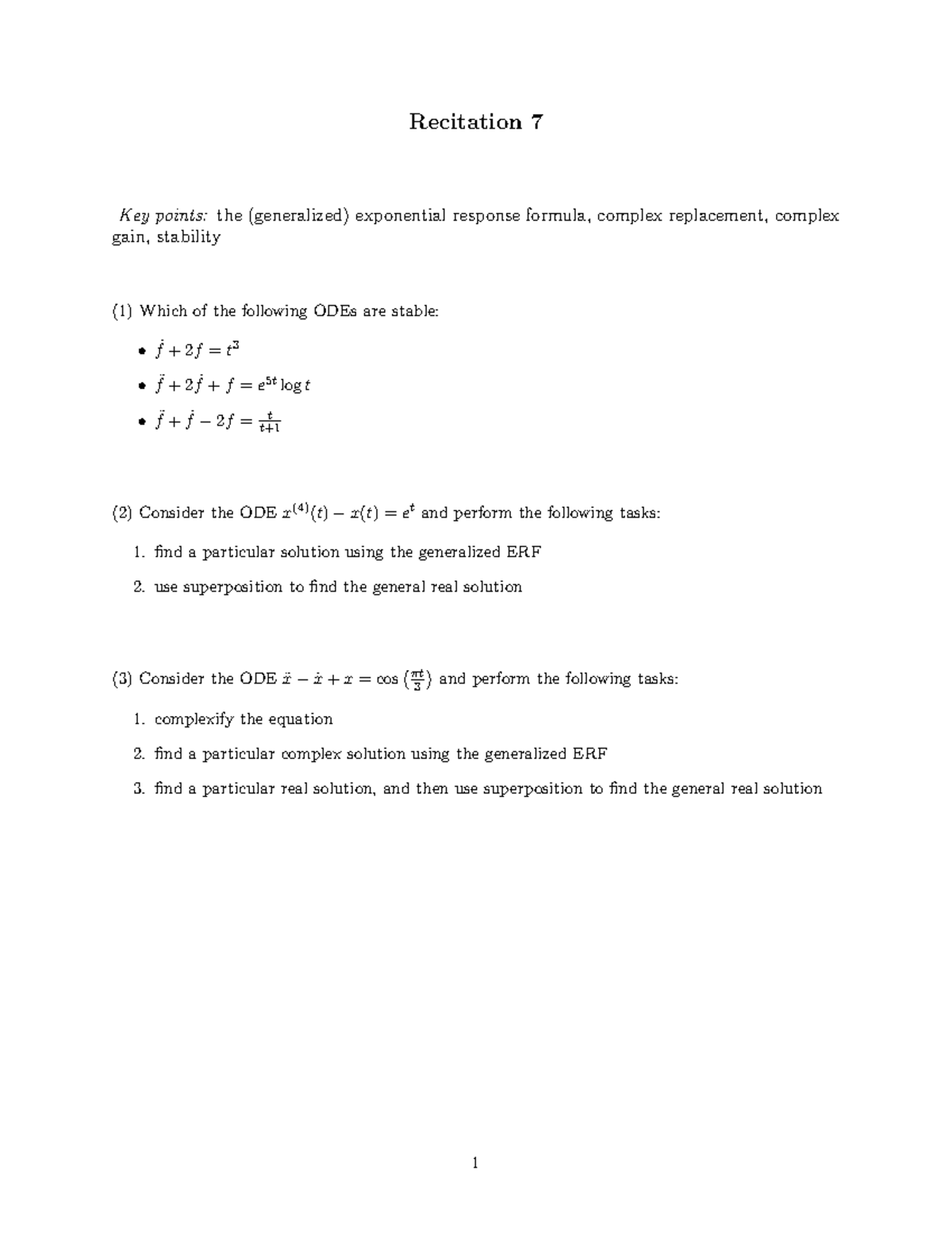 Practice Problems 7 - Recitation 7 Key points:the (generalized ...