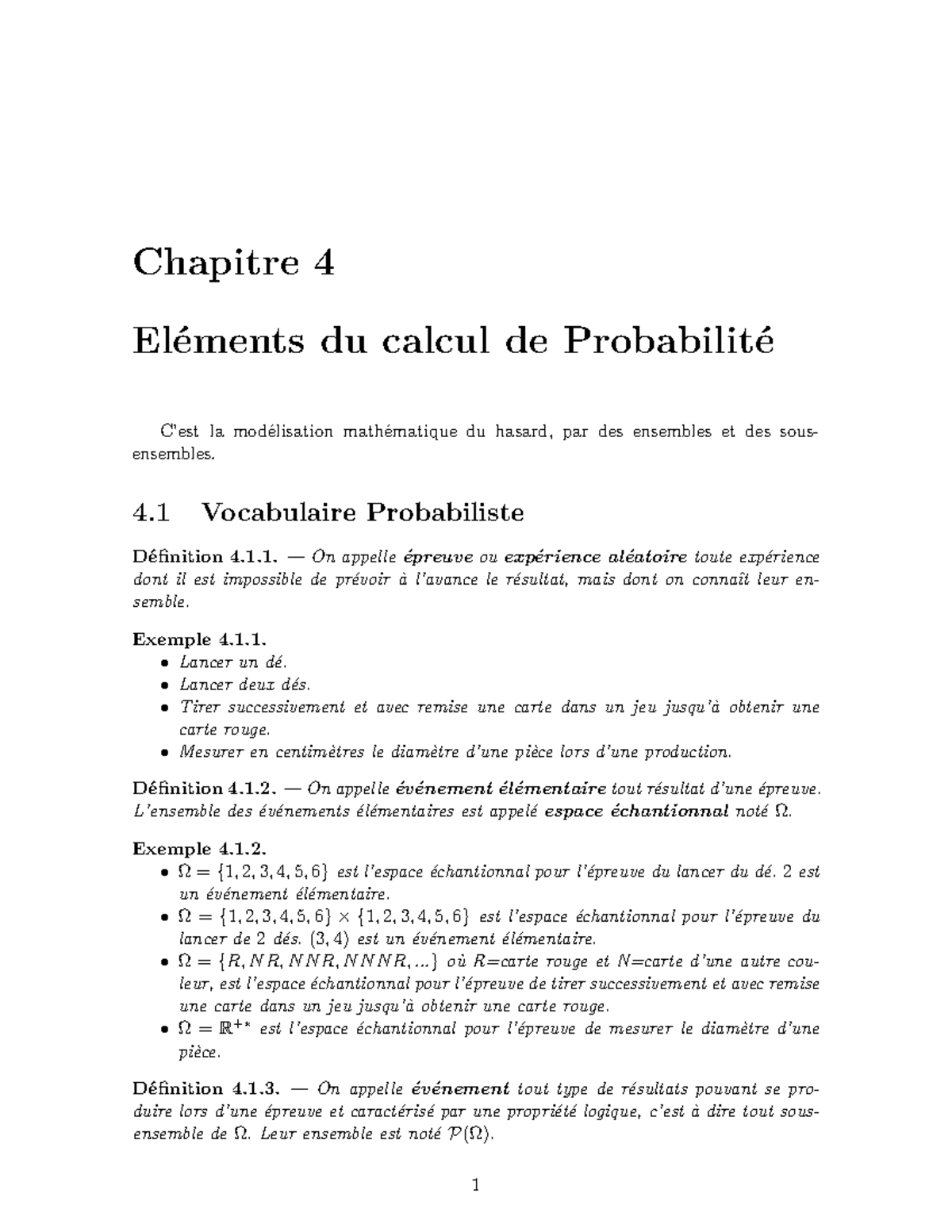 Probabilité - goodluck - Chapitre 4 Eléments du calcul de Probabilité C ...