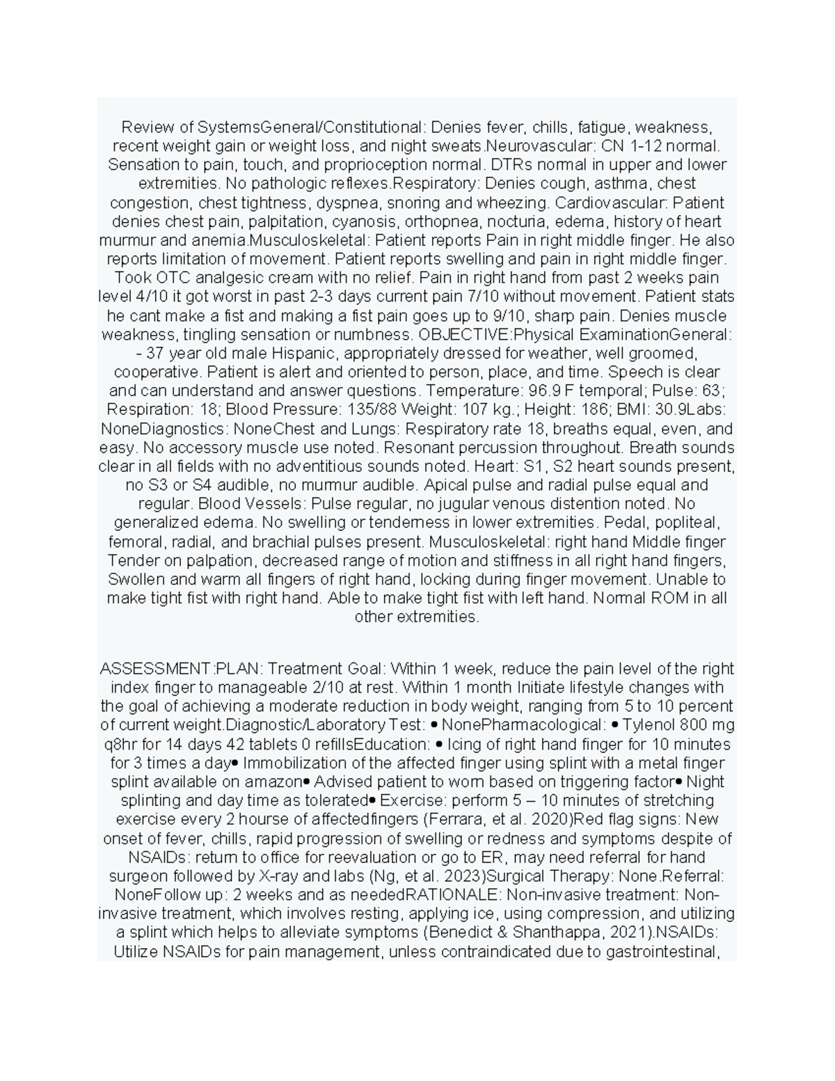 SOAP Note - random soap notes - Review of SystemsGeneral/Constitutional ...