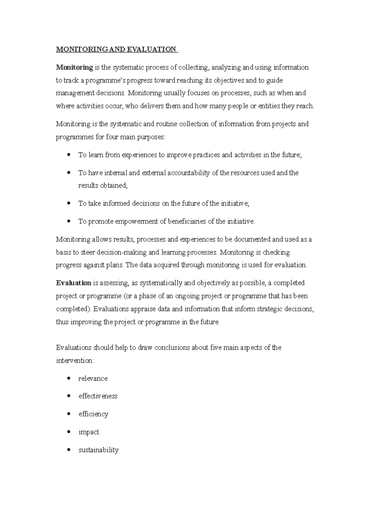 QUALITY ASSURANCE, MONITORING AND EVALUATION - MONITORING AND ...