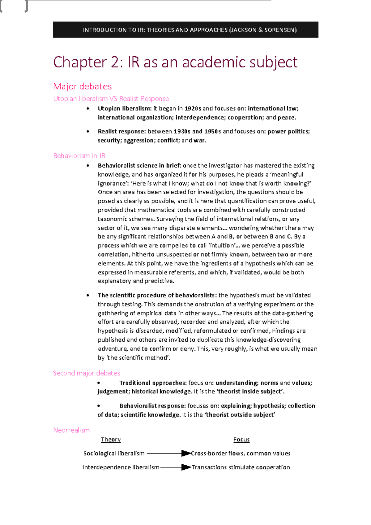 Chapters 2&3 - INTRODUCTION TO IR: THEORIES AND APPROACHES (JACKSON ...