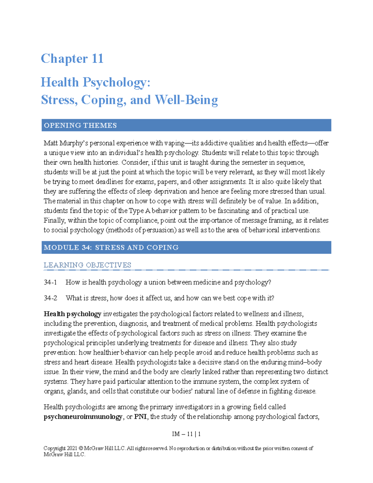 Feldmaneup 14 im ch11 - Lecture notes - Chapter 11 Health Psychology ...