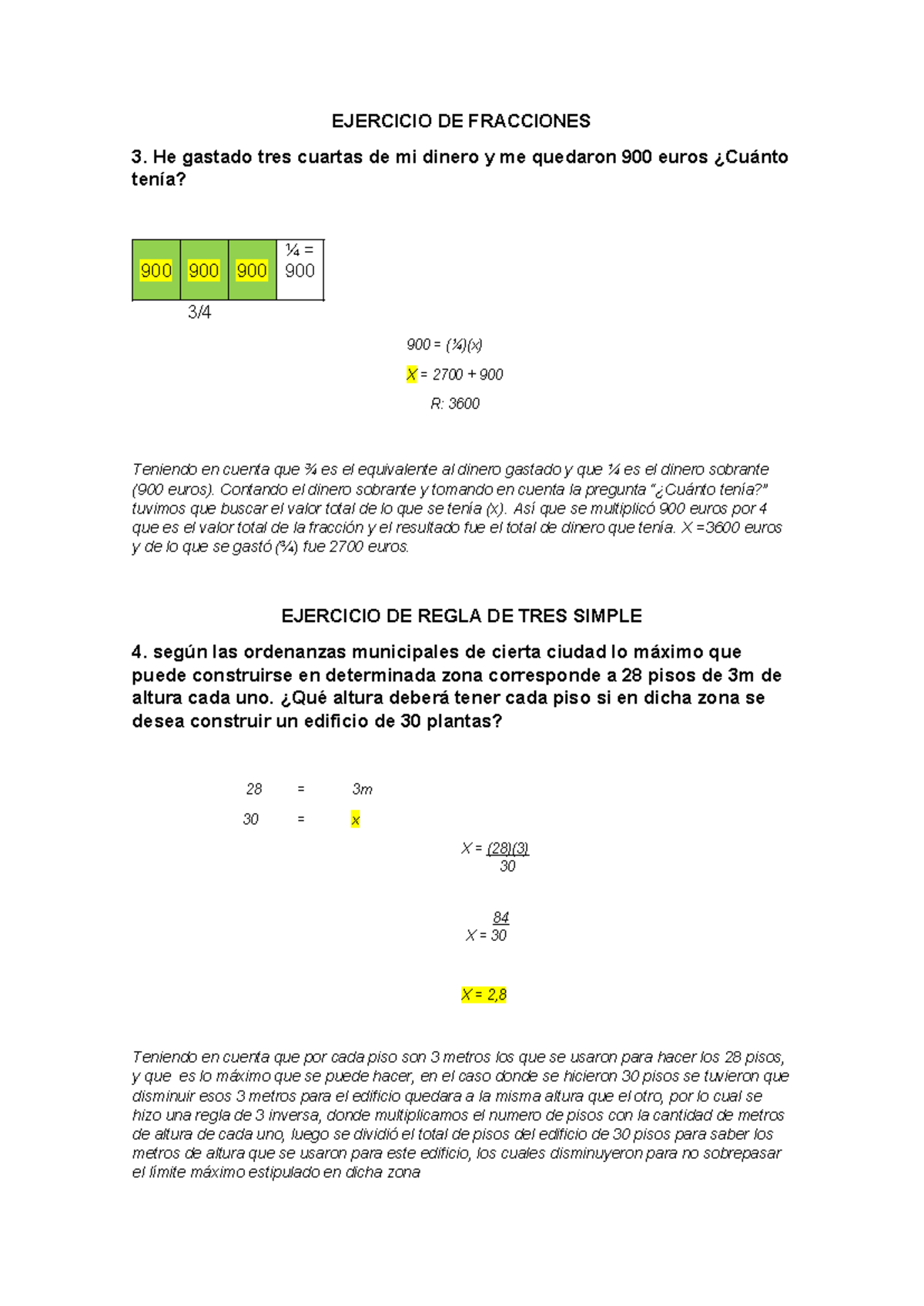Ejercicio DE Fracciones Y Regla DE 3 - EJERCICIO DE FRACCIONES 3. He ...