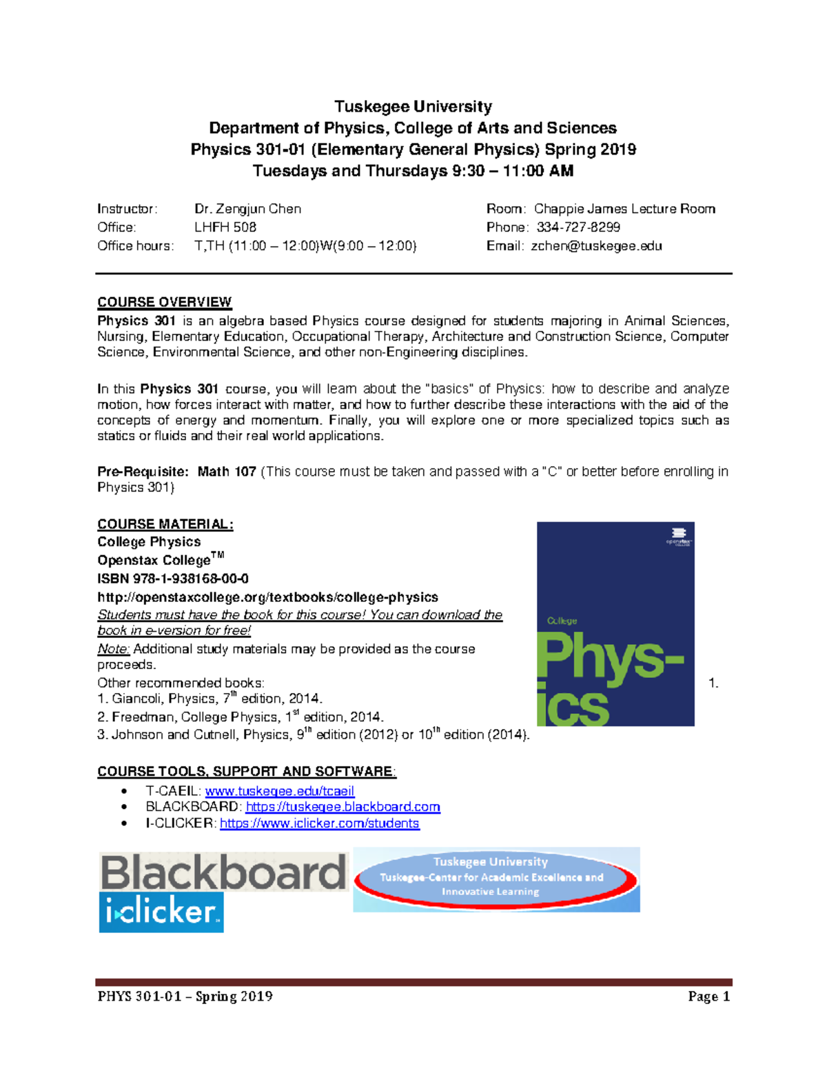 Physics Syllabus - Tuskegee University Department of Physics, College of Arts and Sciences ...