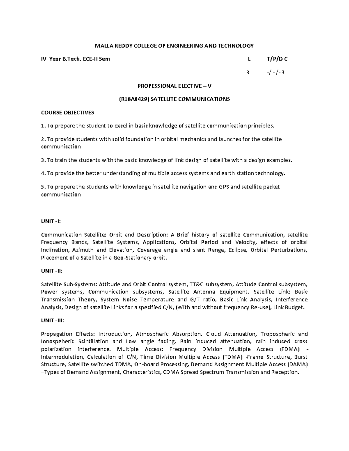 Satellite communications digital lecture notes 2022-2023 - MALLA REDDY ...