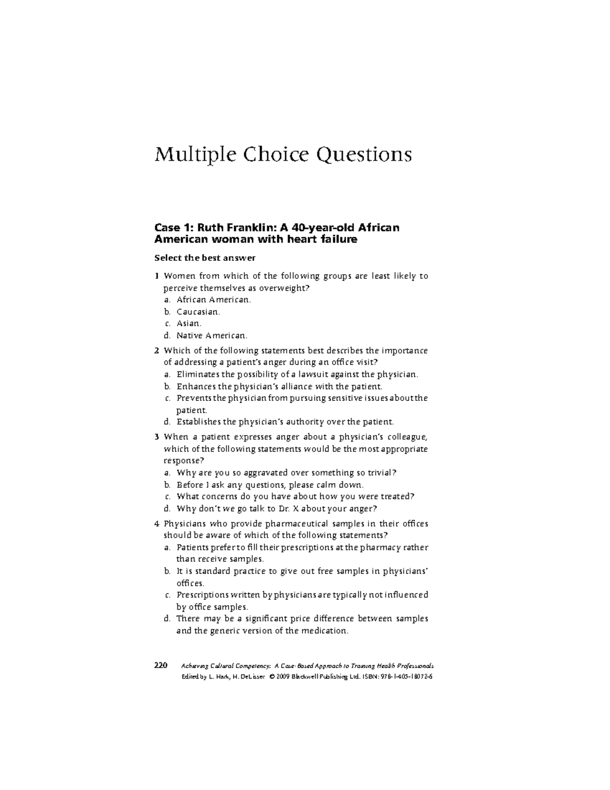 Achieving Cultural Competency - 2009 - Hark - Multiple Choice Questions ...