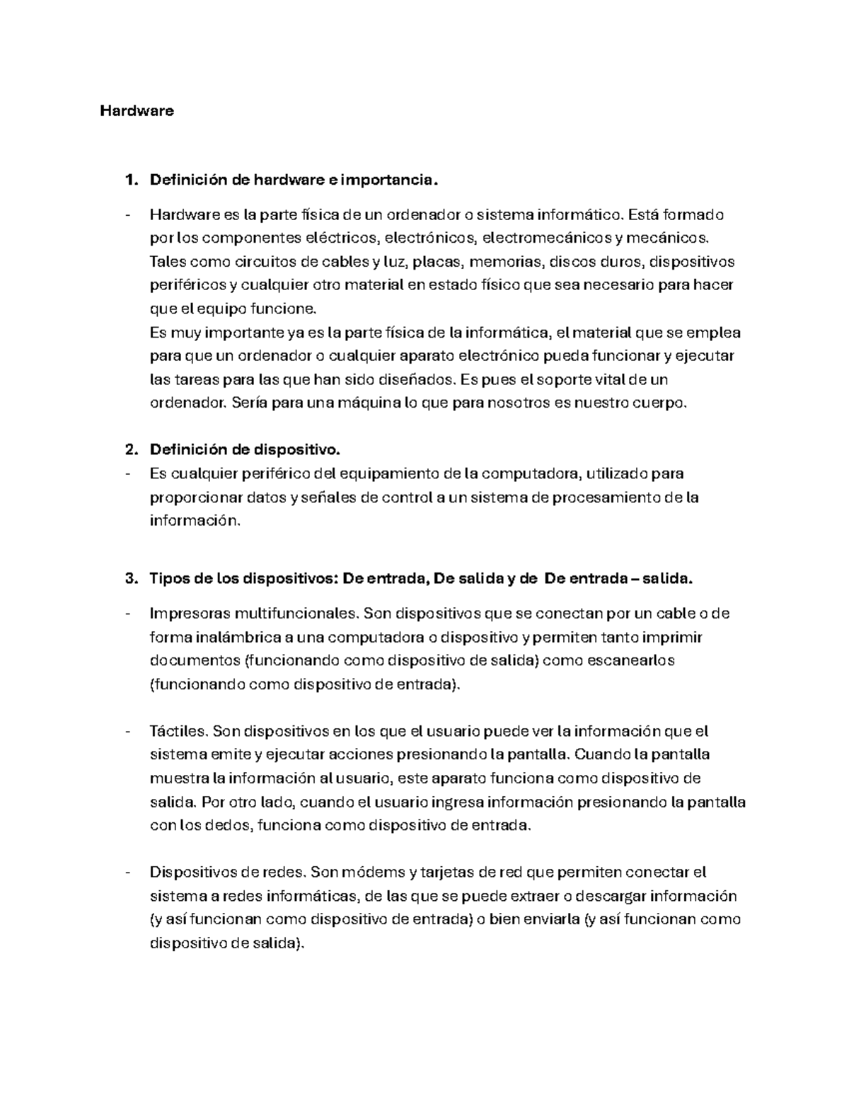 Hardware. Int a la informatica - Hardware 1. Definición de hardware e ...