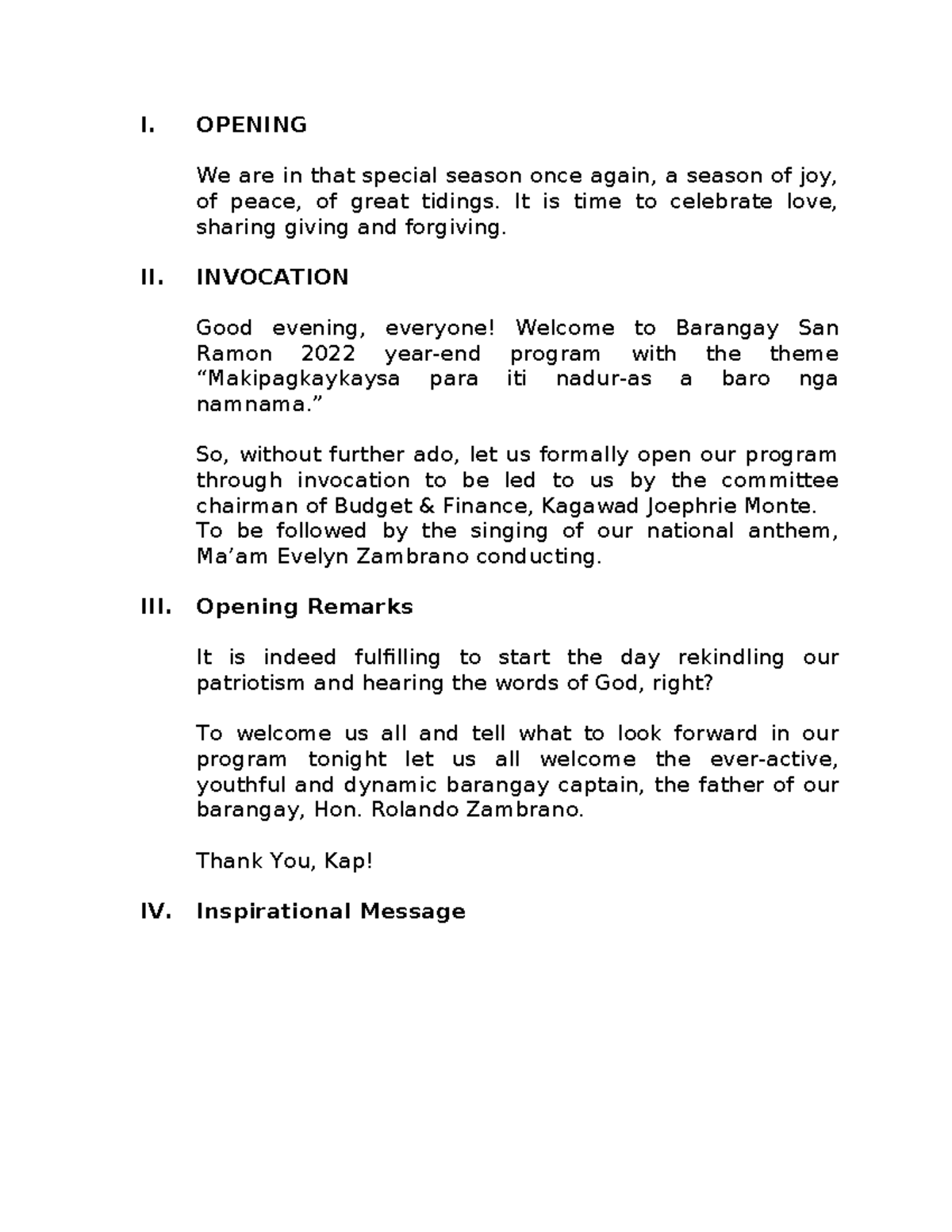 Emcee Script for Christmas Party - I. OPENING We are in that special ...