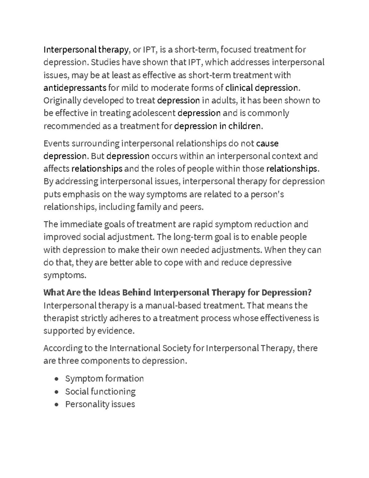 Interpersonal Therapy Notes - Interpersonal therapy, or IPT, is a short ...