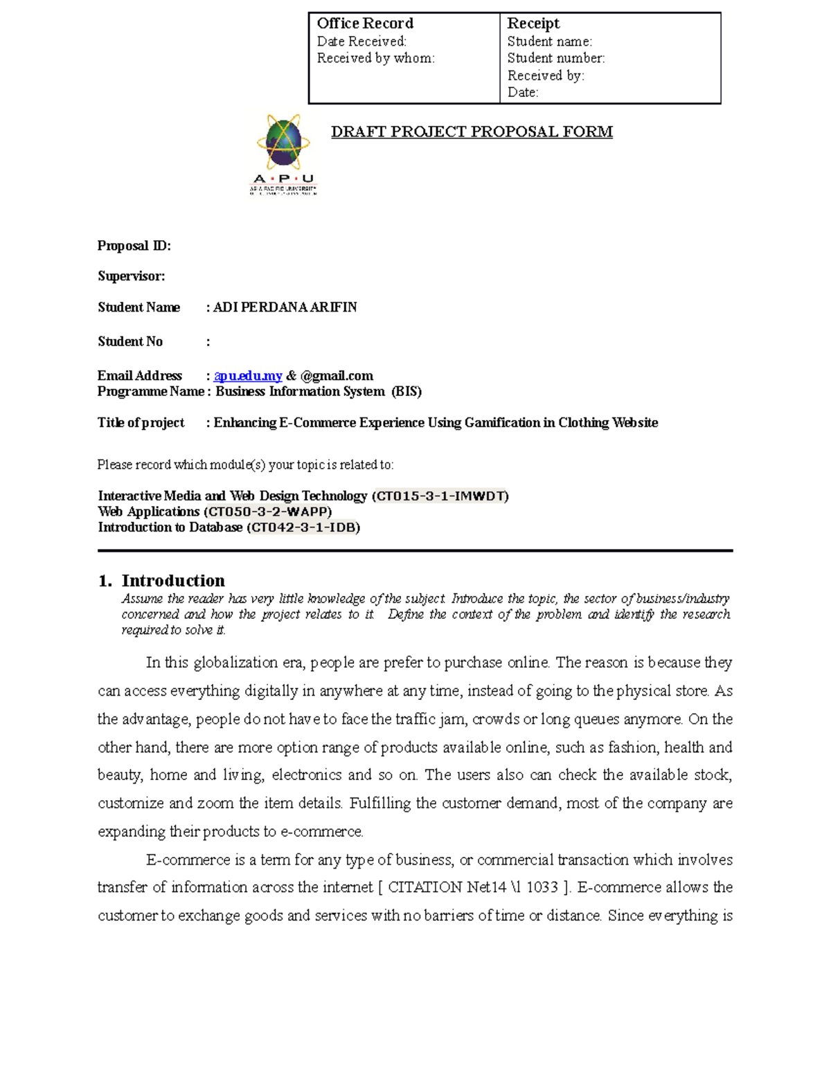 PPF- Project Proposal FORM- Sample-1 - Proposal ID: Supervisor: Student ...