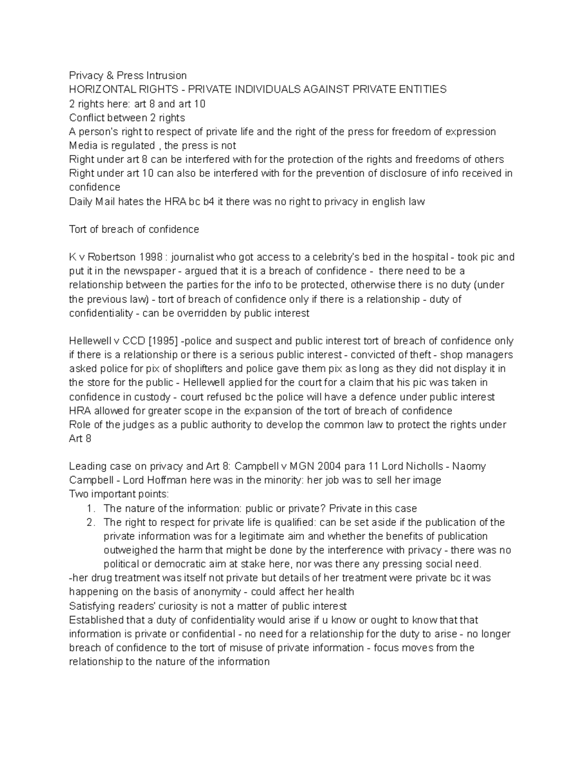 Privacy & Press Intrusion - Privacy & Press Intrusion HORIZONTAL RIGHTS ...