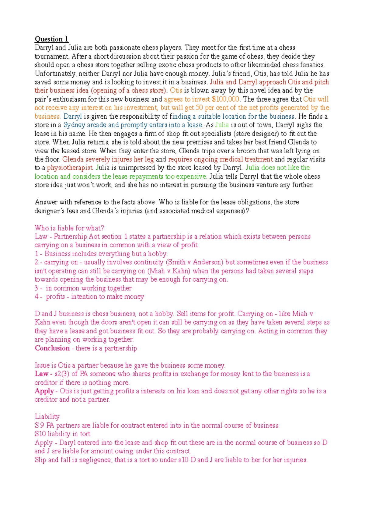 TABL 2741 Business Entities Tut2 - Question 1 Darryl and Julia are both passionate chess players ...