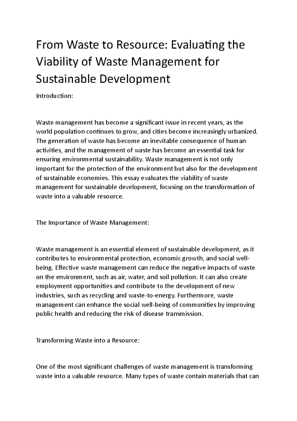 From Waste to Resource, Evaluating the Viability of Waste Management ...