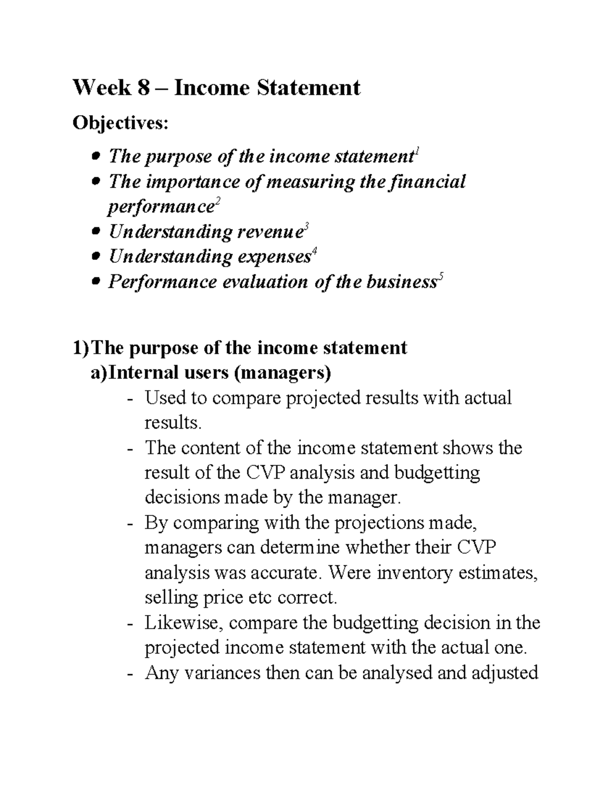 BUSS1030 - WEEK 8 - notes for tutorial 8 - Week 8 – Income Statement ...