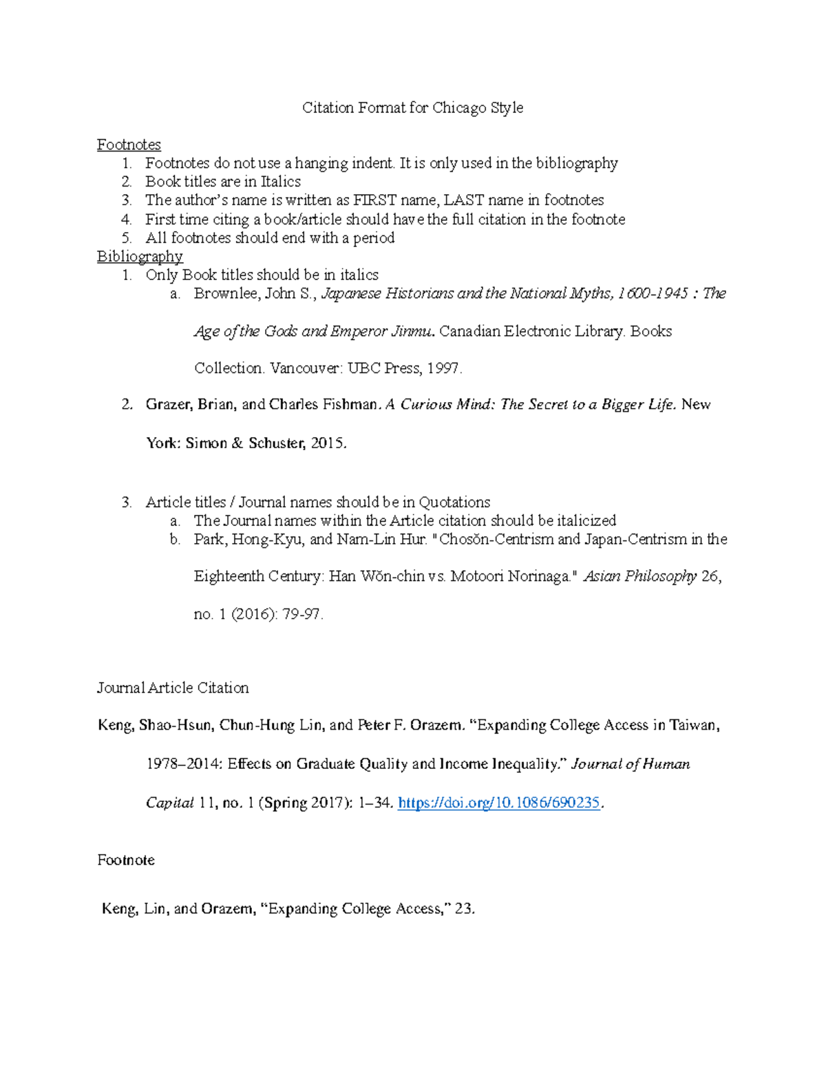 Citation Format for Chicago Style - Citation Format for Chicago Style ...