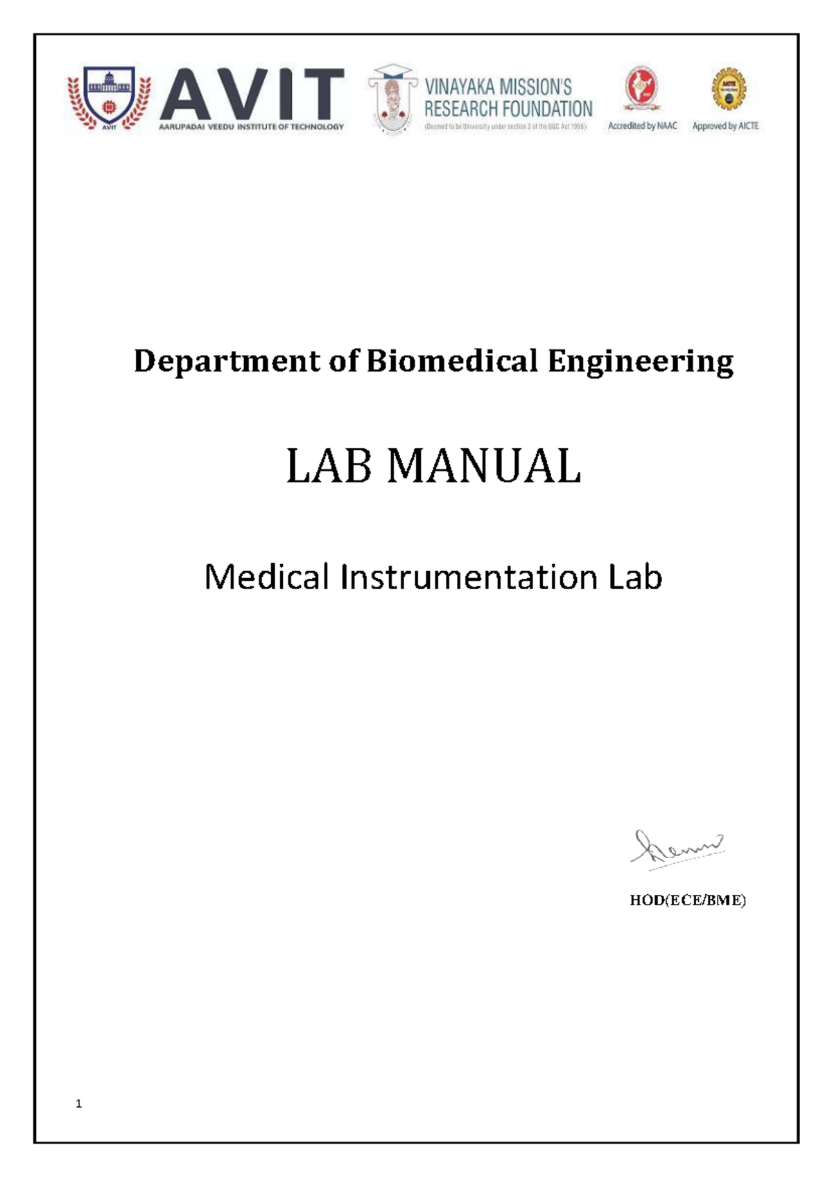 Lab manual - Department of Biomedical Engineering LAB MANUAL Medical ...