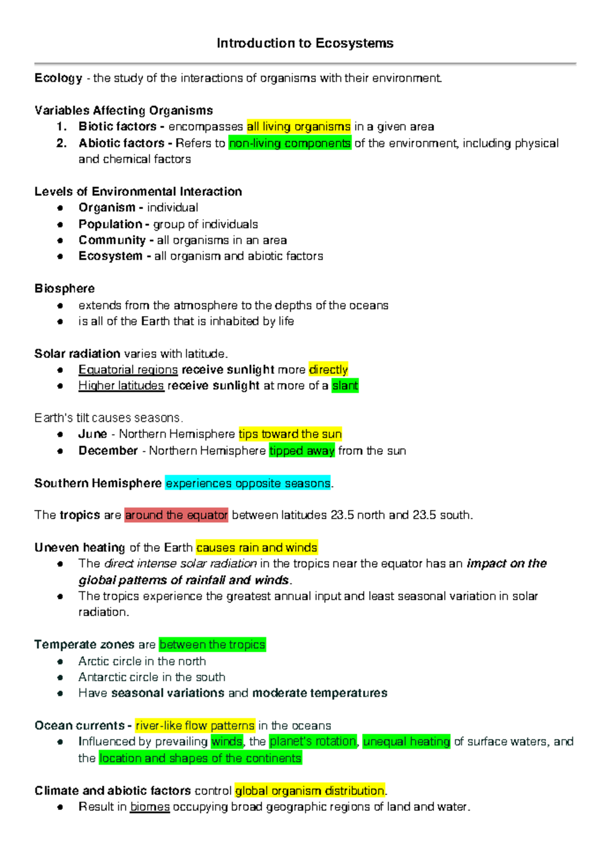 Chapter 1 to 4 - Introduction to Ecosystems - Introduction to ...