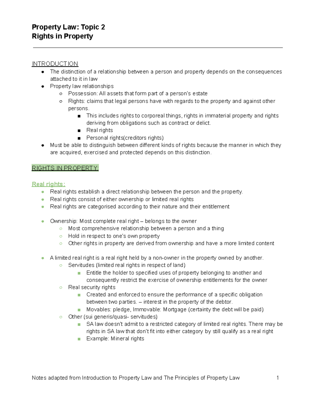 Property Law (2021) Topic 2 Rights in Property[ 2407] - Property Law ...