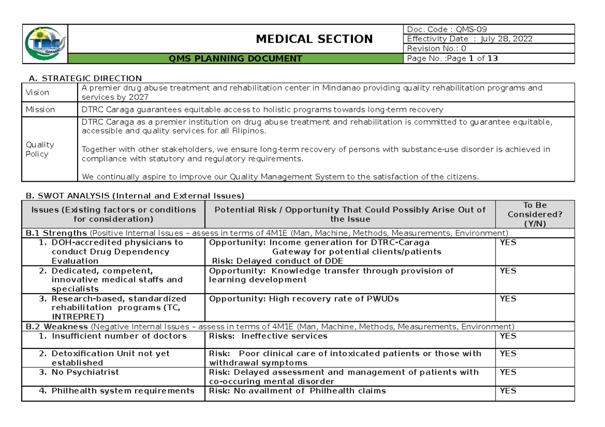 Medical Planning Doc - Revised - MEDICAL SECTION Effectivity Date ...