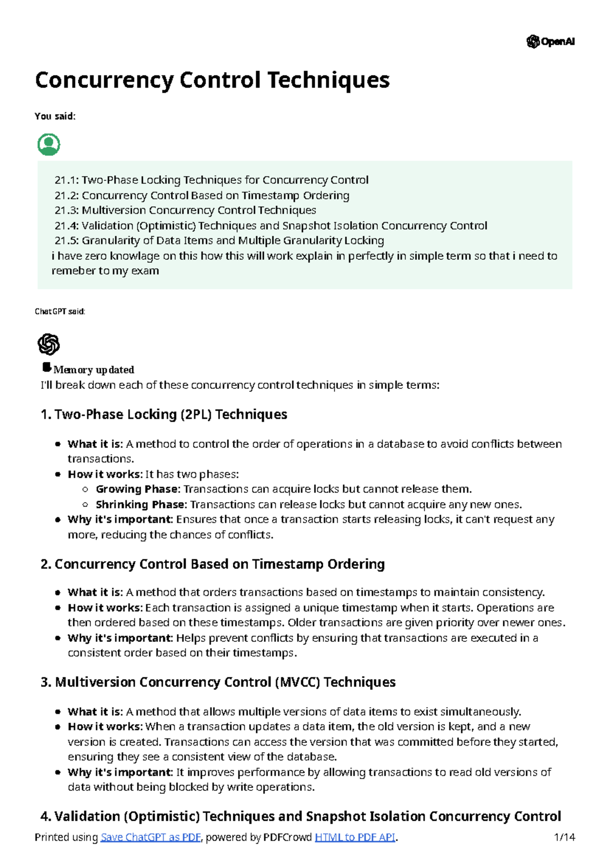 Concurrency Control Techniques - Two-Phase Locking (2PL) Techniques What it is: A method to ...