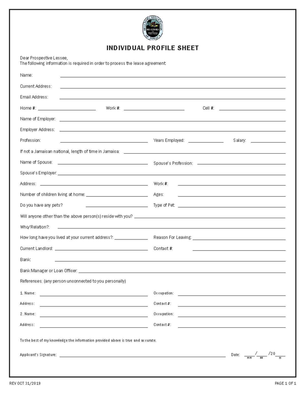 Individual Profile Sheet-Fillable - INDIVIDUAL PROFILE SHEET Dear ...