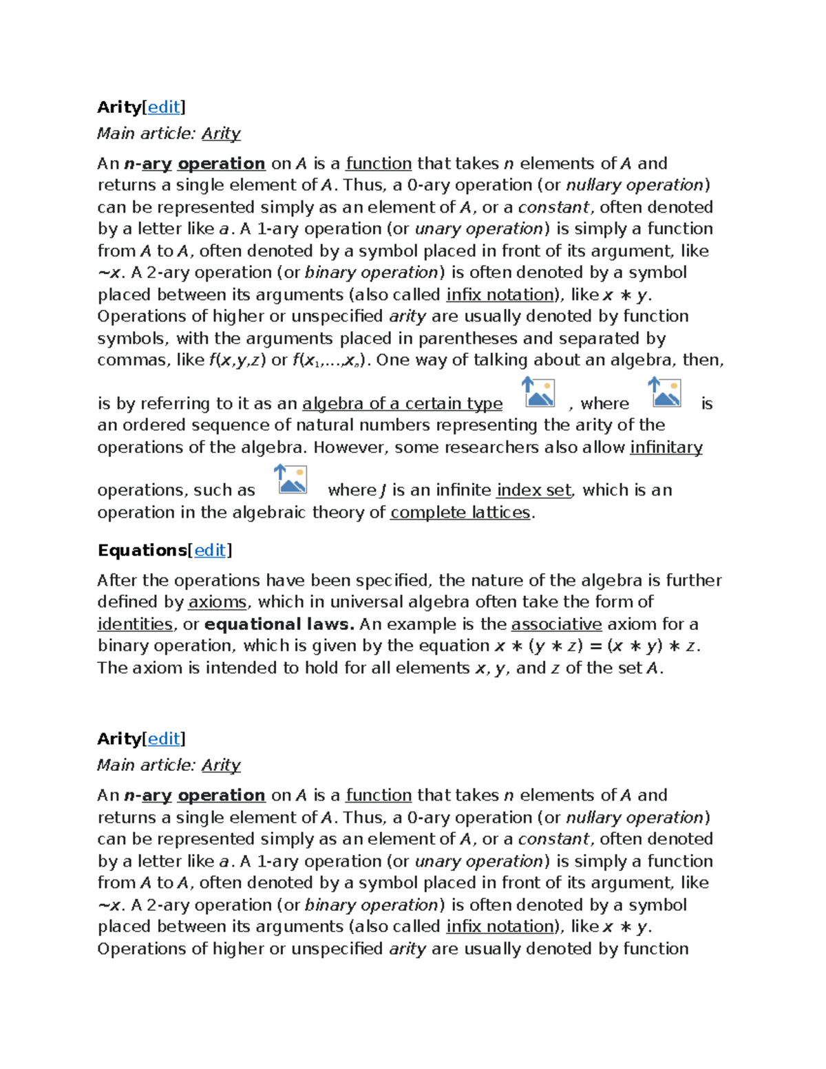 Document 1 - algebra notes - Arity[edit] Main article: Arity An n-ary ...