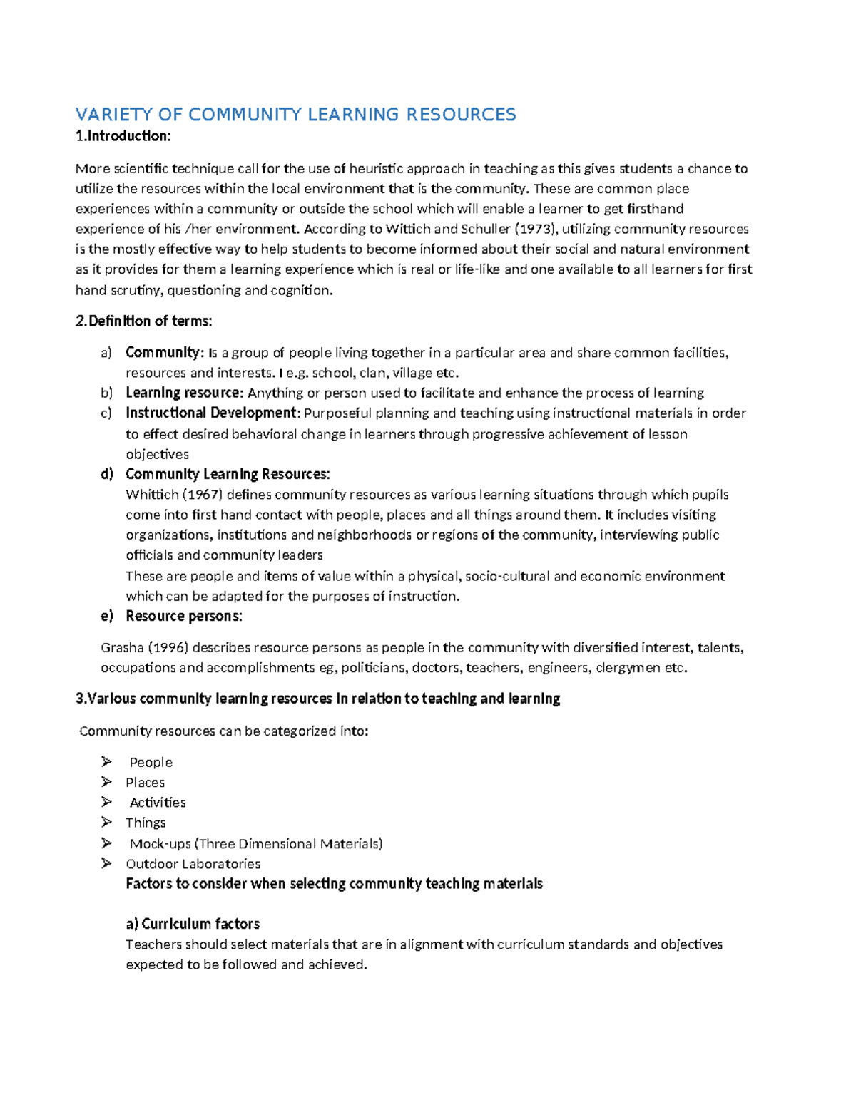 Variety OF Community Learning Resources Godius Kiptum - VARIETY OF ...