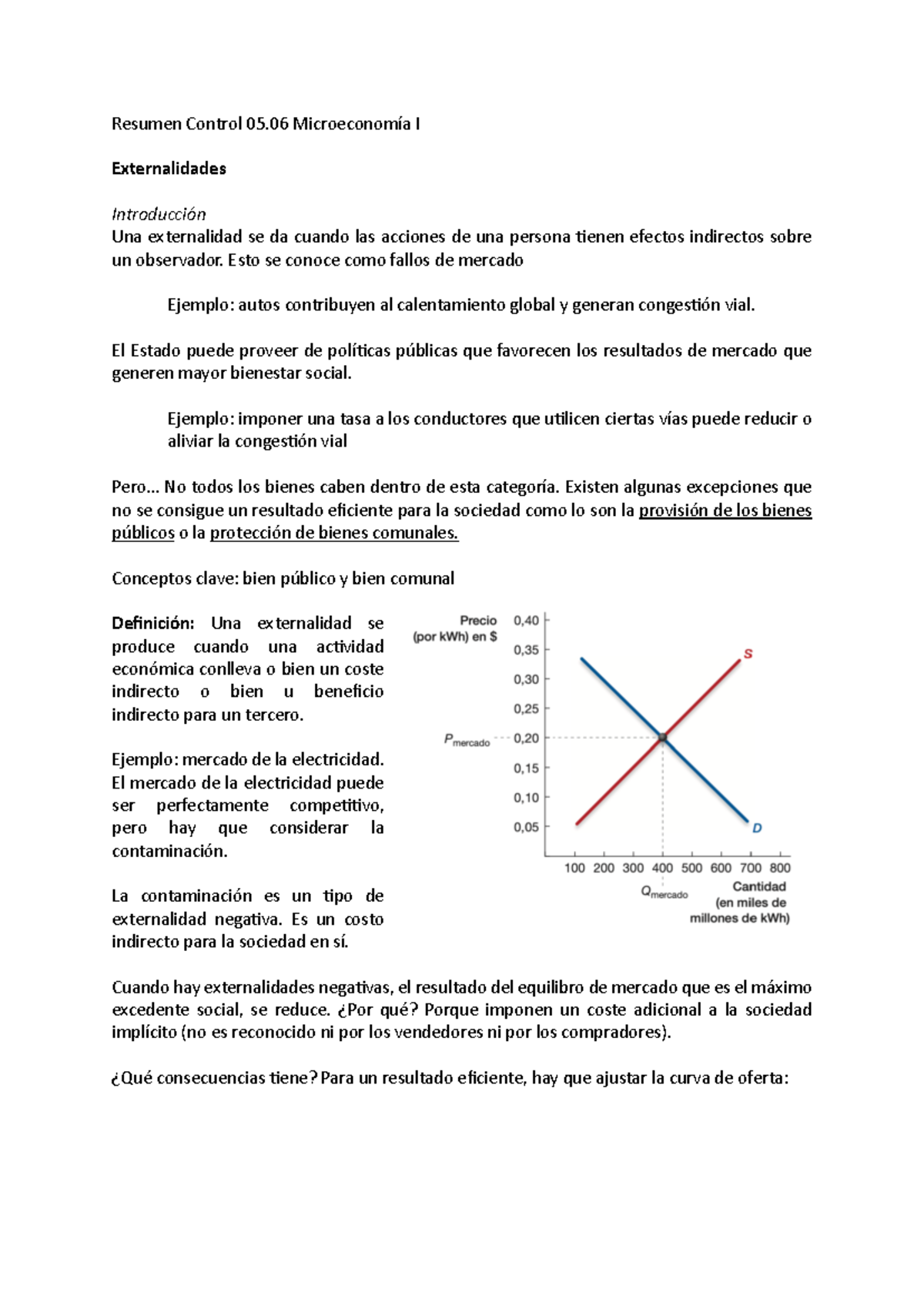 Resumen Control Micro I (Externalidades) - Resumen Control 05 Microeconomía I Externalidades ...