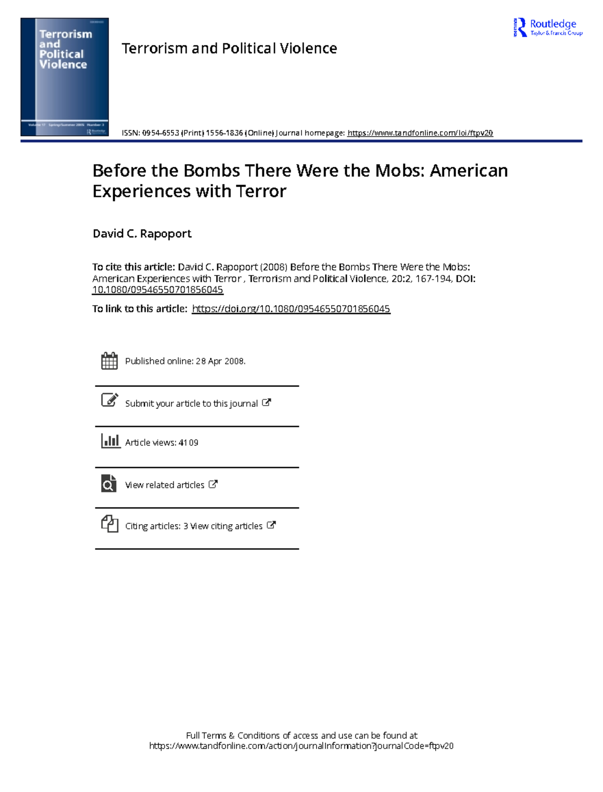 Before the Bombs There Were the Mobs American Experiences with Terror 1 ...