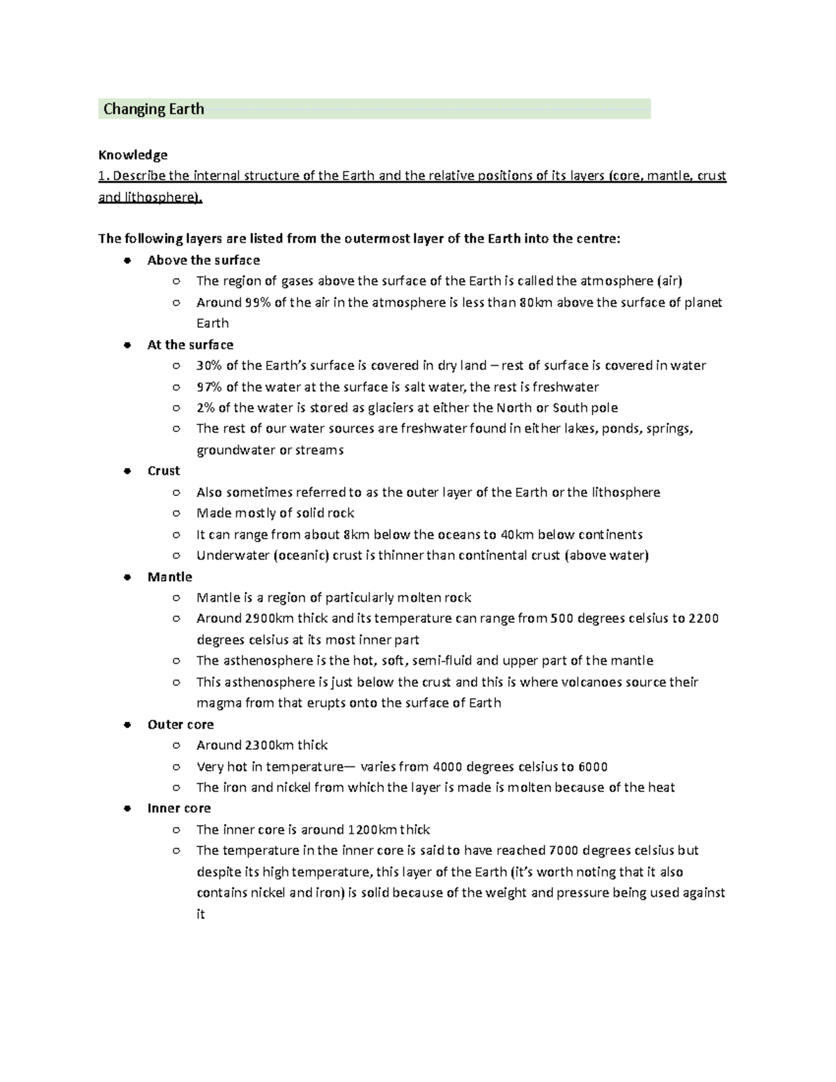 Year 8 Term 3 - Changing Earth -Changing Earth- Knowledge Describe the ...