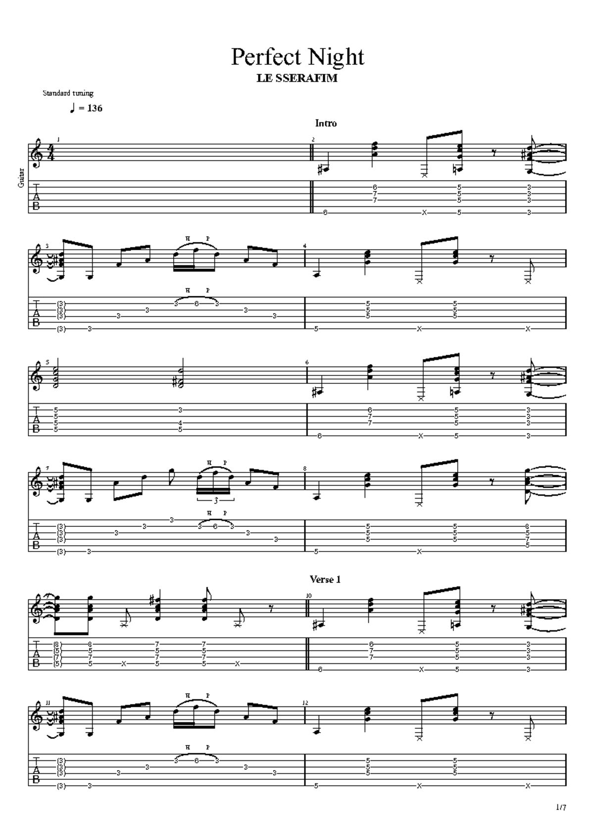 LE Sserafim - Perfect Night - Perfect Night LE SSERAFIM Standard tuning ...