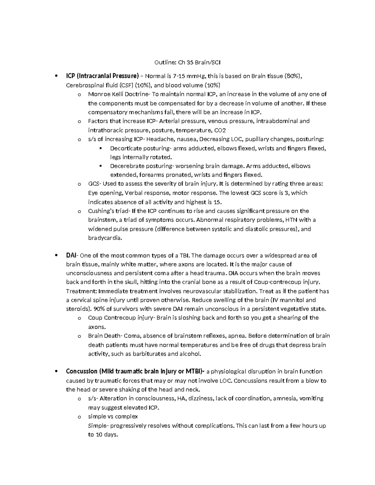 Ch 35 Spinal Cord Injury - Outline: Ch 35 Brain/SCI ICP (Intracranial ...